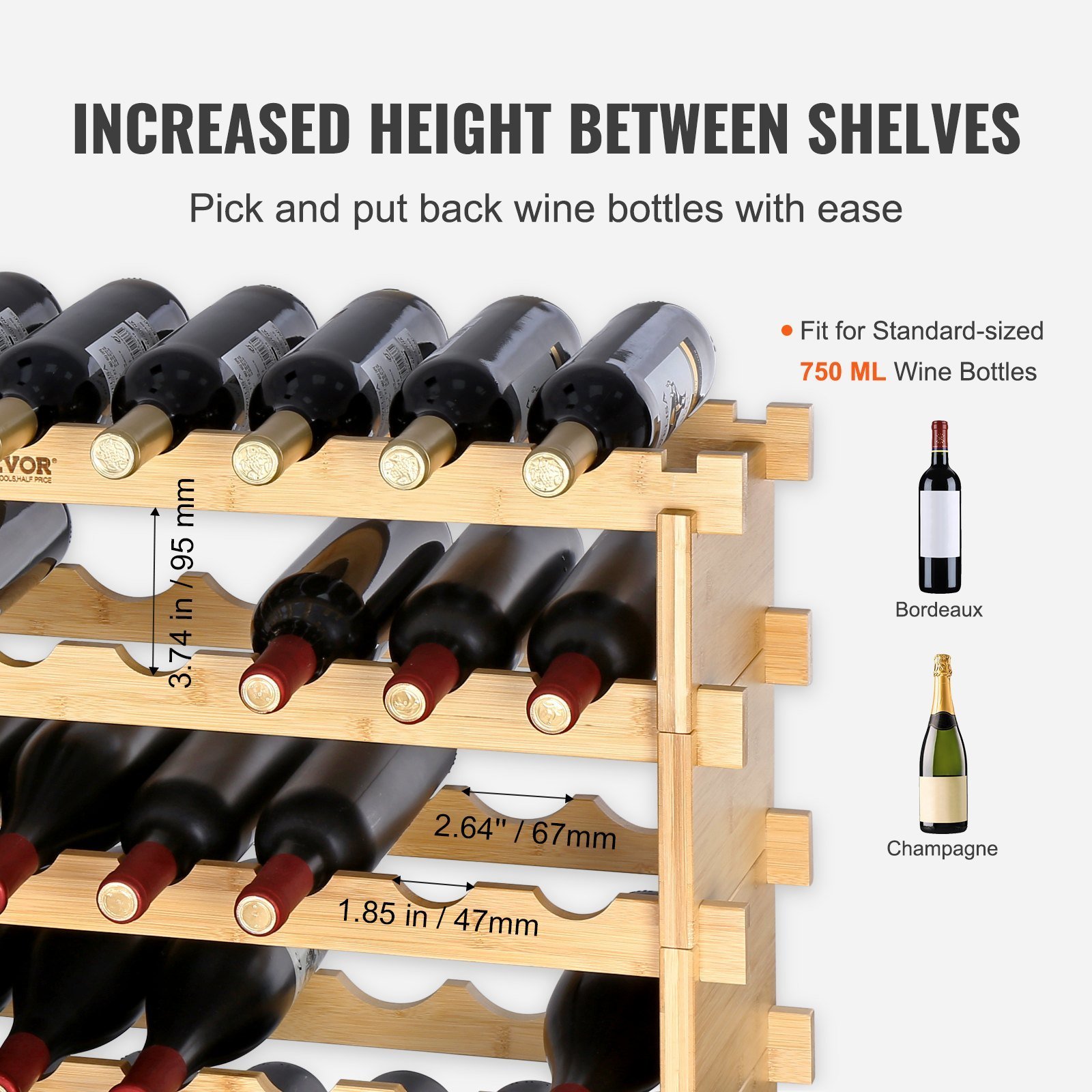 VEVOR 72 Bottle Stackable Modular Wine Rack Bamboo Wood Display Shelf 8 ...